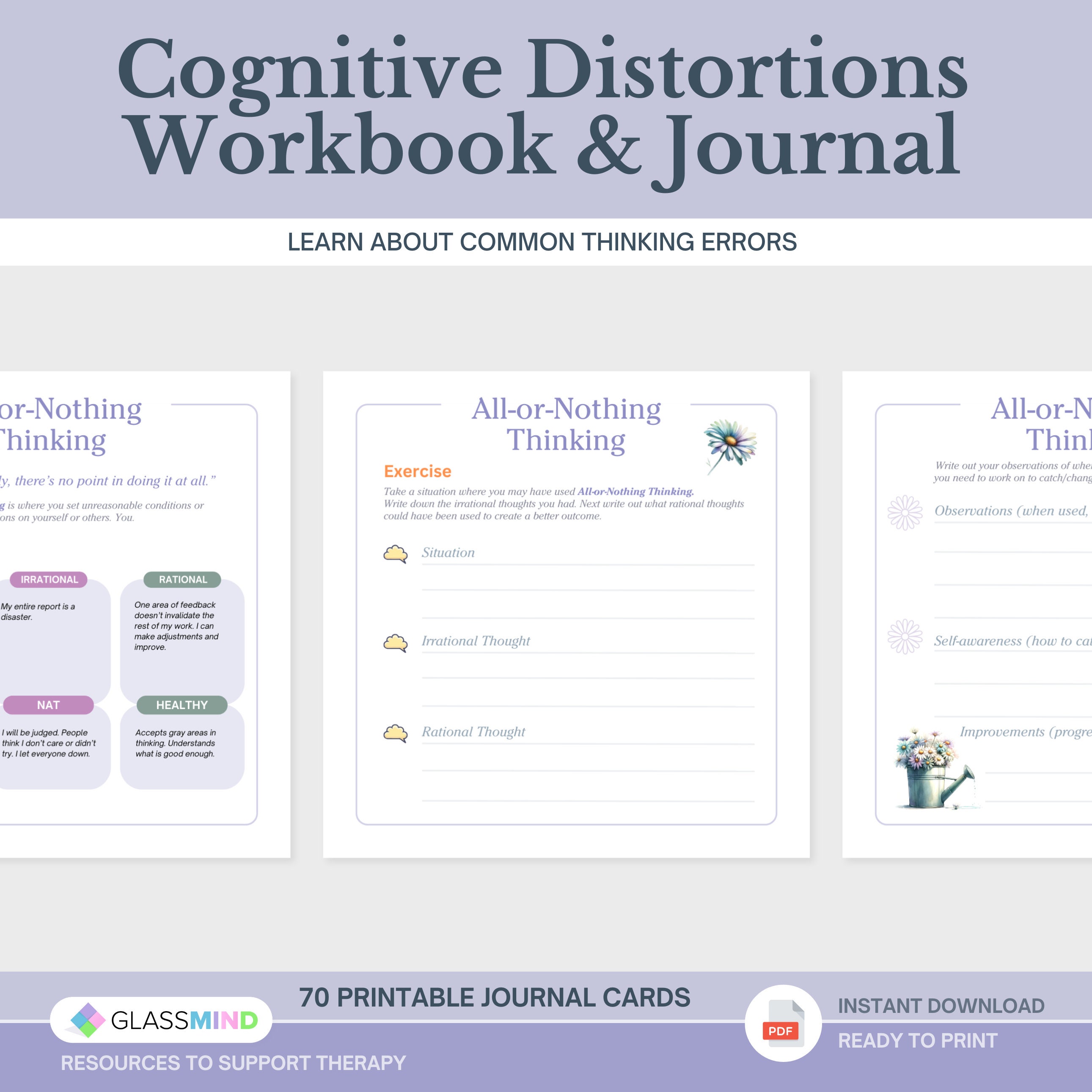 Cognitive Distortions Workbook and Journal for CBT. Printable CBT ...