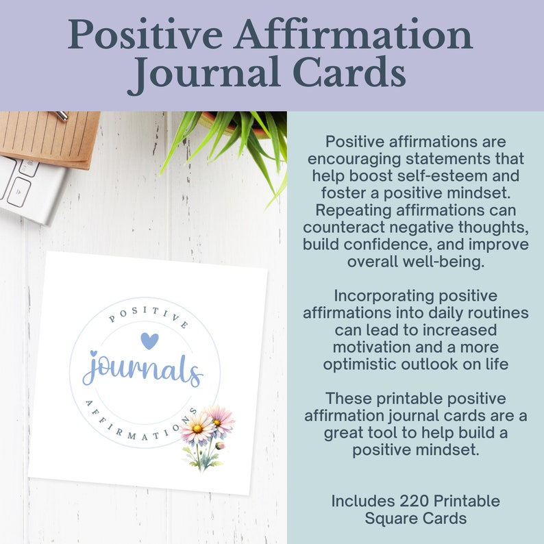 Positive Affirmation Cards, Self Esteem Workbook, Anxiety Cards ...