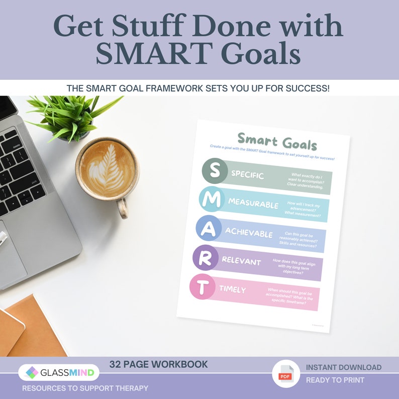 SMART Goals Template Worksheet, Goal Setting Printable, Smart Goal ...