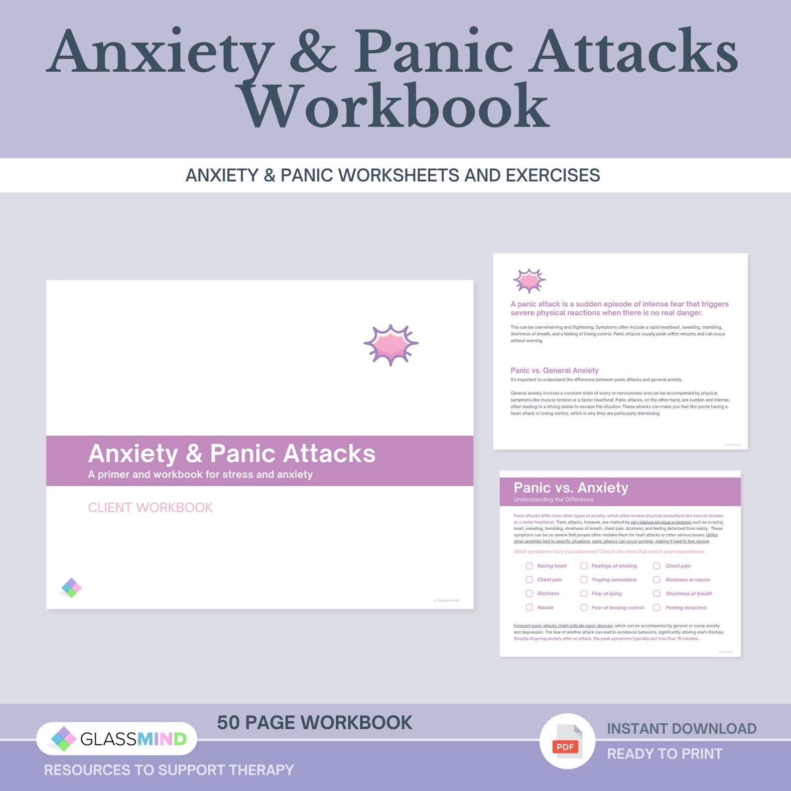 Panic Attack Workbook: Stress and Burnout Exercises, Symptoms Tracker ...