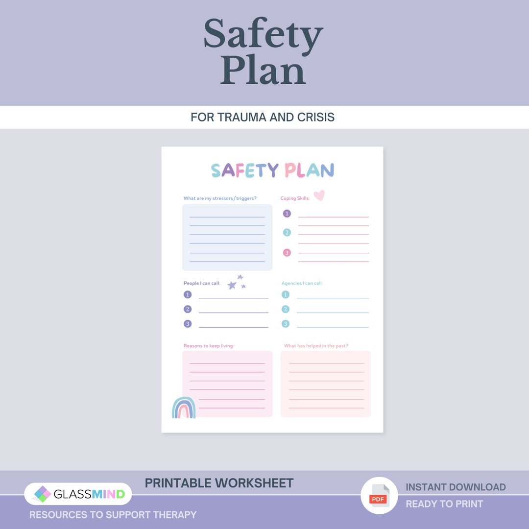 Printable Safety Crisis Plan Worksheet: Therapy Aid, School Counselor ...