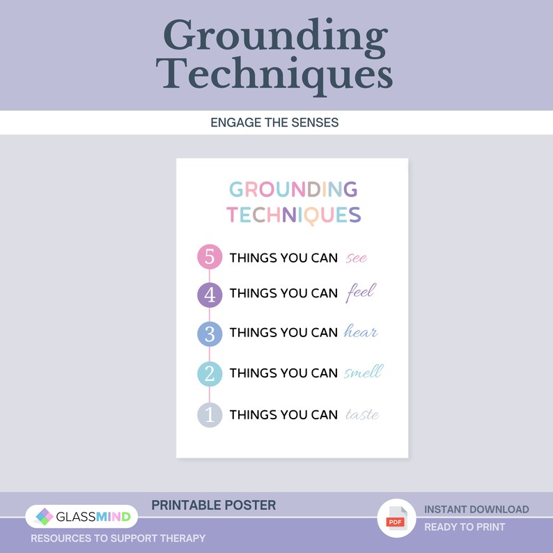 Anxiety Relief Printable Grounding Techniques Poster for Stress ...