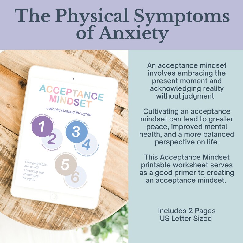 Acceptance Mindset Worksheet for Emotional Wellness and Wellbeing ...