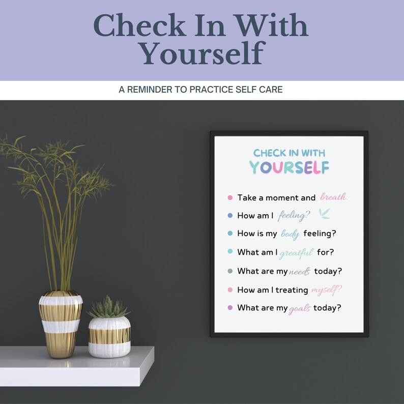 Self-care Check in Poster - Anxiety Relief, Stress Management & Mental ...