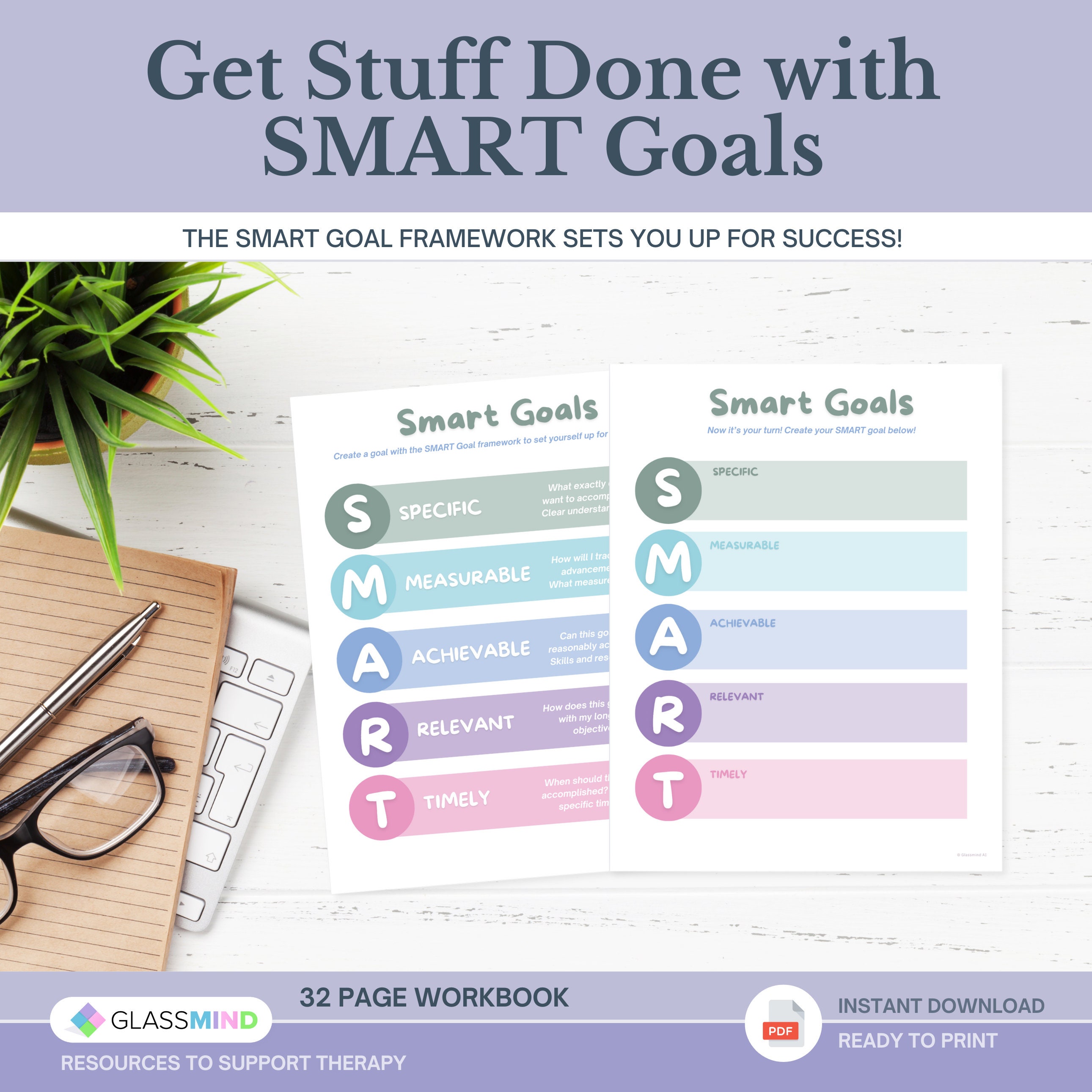 SMART Goals Template Worksheet, Goal Setting Printable, Smart Goal ...