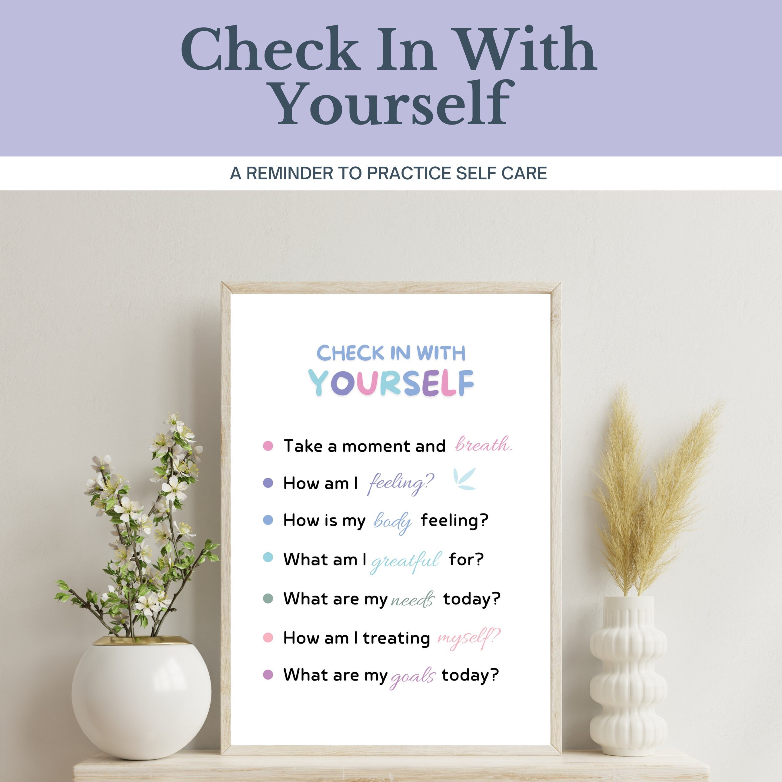 Self-care Check in Poster - Anxiety Relief, Stress Management & Mental ...