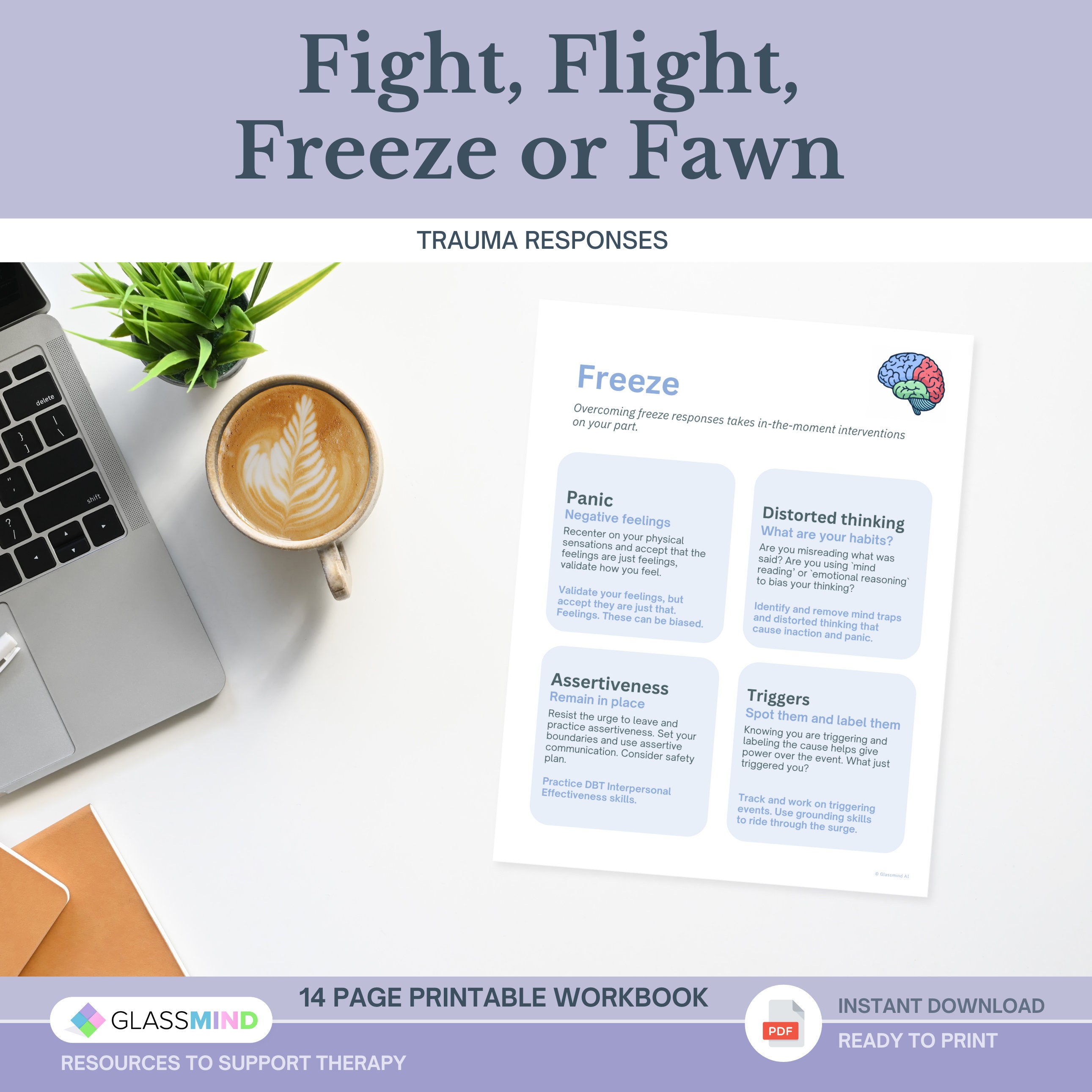 Trauma Responses Worksheet: Fight, Flight, Freeze, Fawn (bonus Poster ...