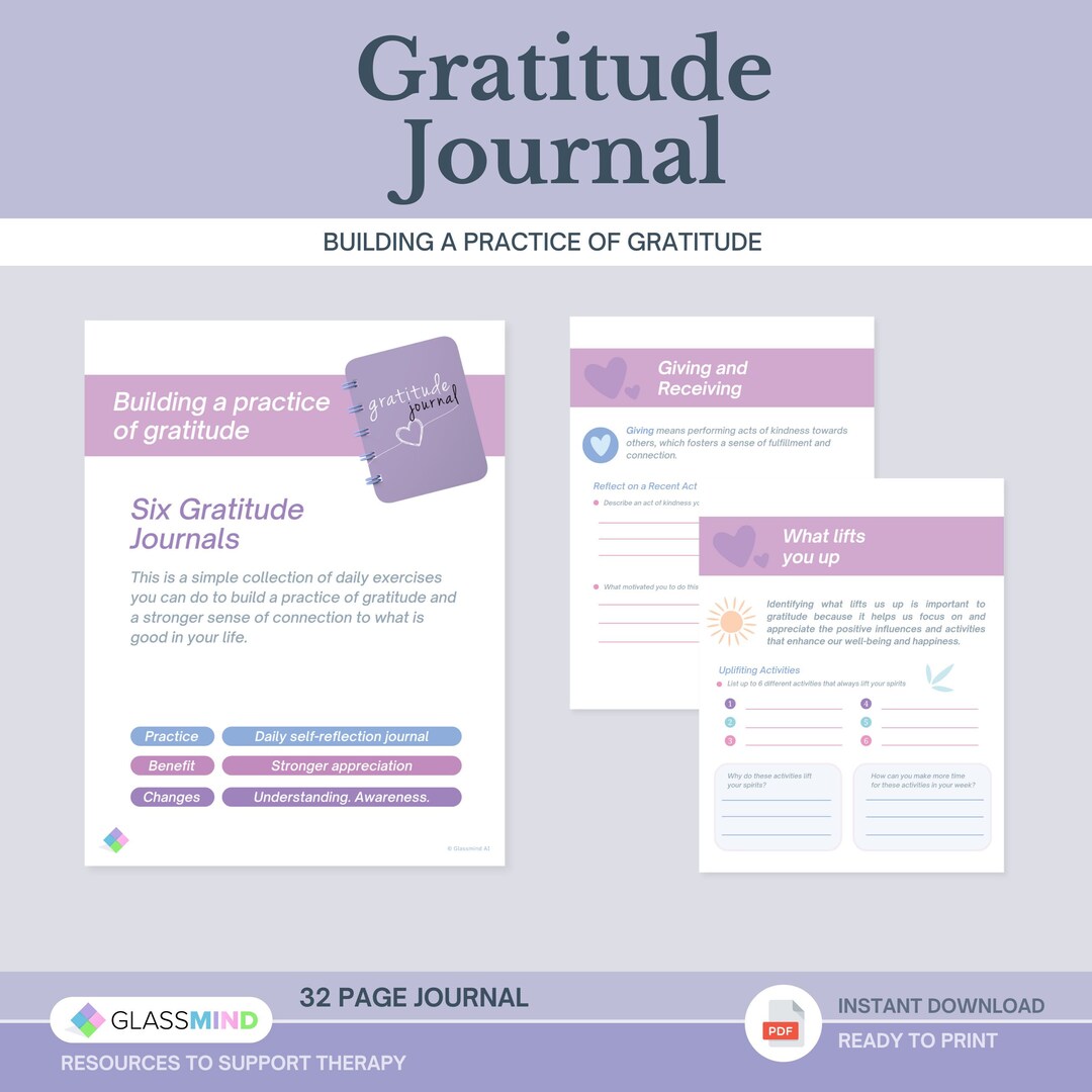 Printable Gratitude Journal for Emotional Wellbeing and Health, Stress ...