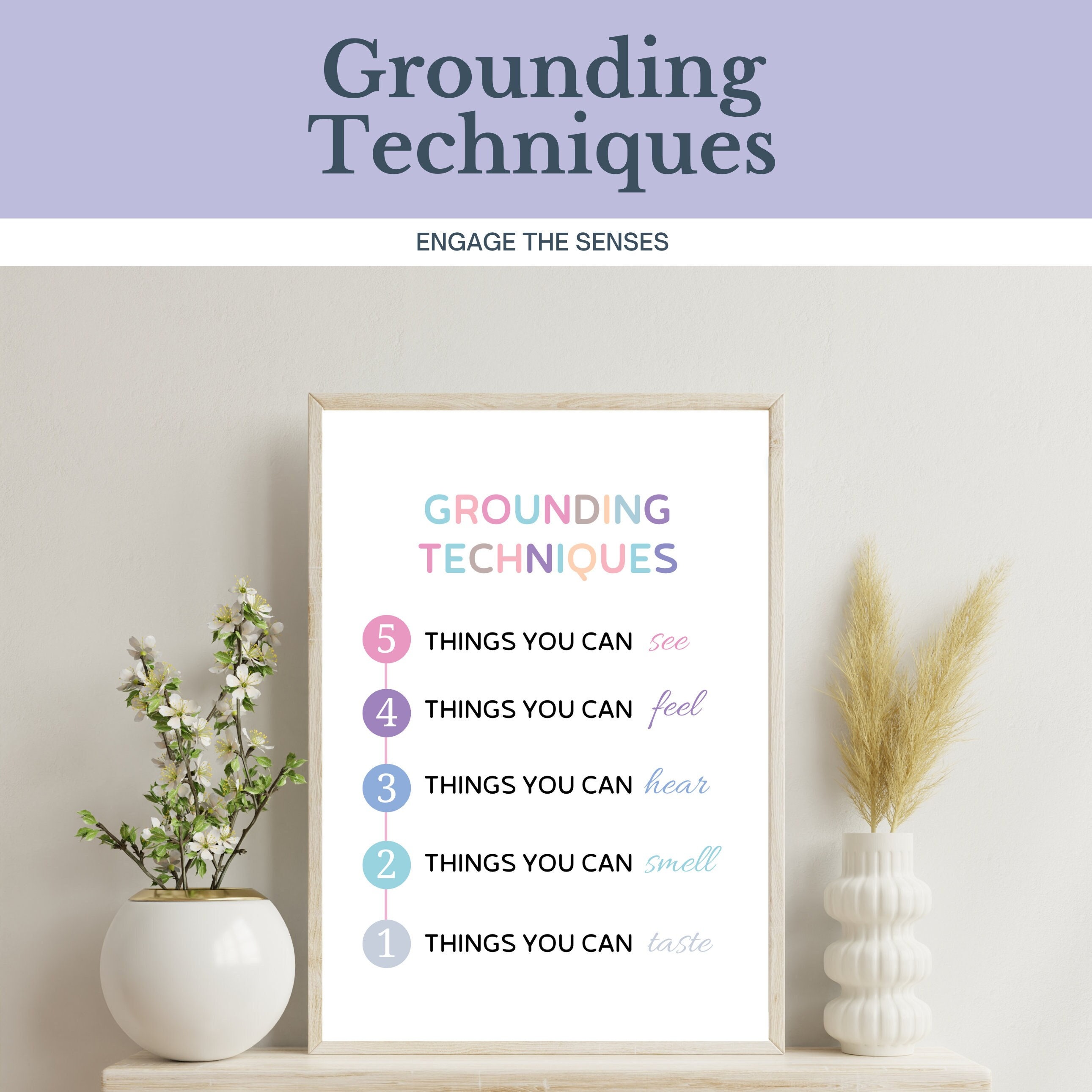 Anxiety Relief Printable Grounding Techniques Poster for Stress ...