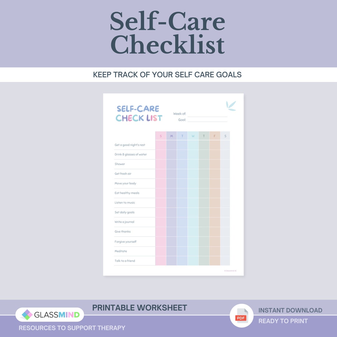 Self-care Tracker Checklist for Anxiety Relief, Burnout and Depression ...