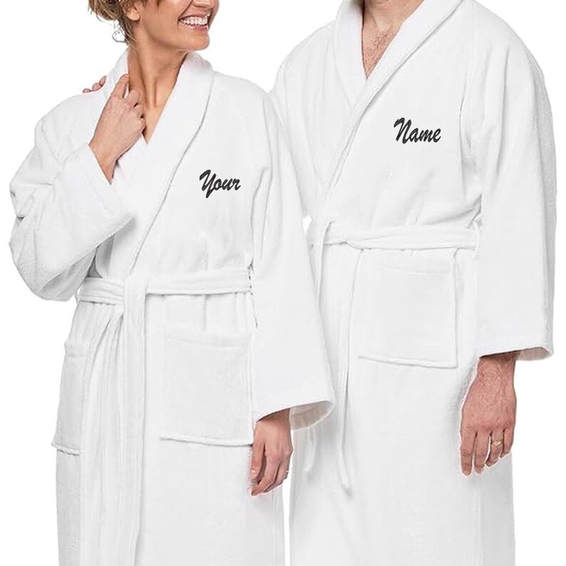Custom Embroidered Velour Cotton Bathrobe Set: Couple Gift, Bridal ...