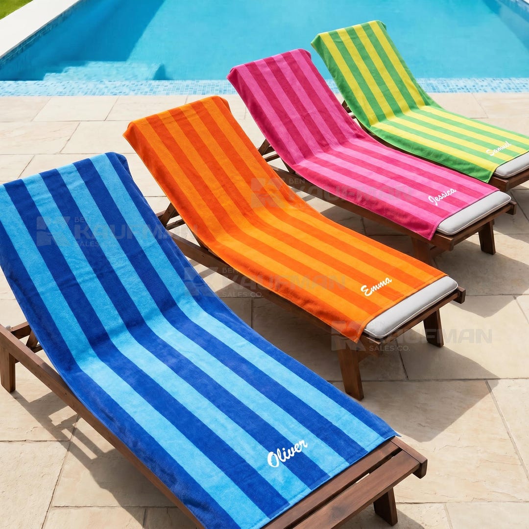 Personalized Striped Velour Beach Towel: 100% Cotton, Embroidered ...
