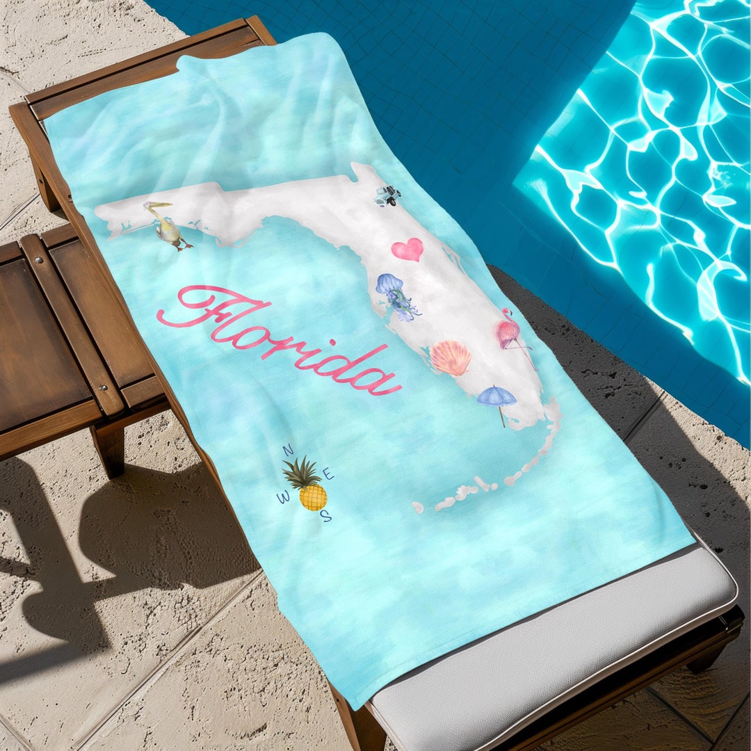 Florida Map Beach Towel, Florida Towel | Christmas Gifts, Cotton Beach ...