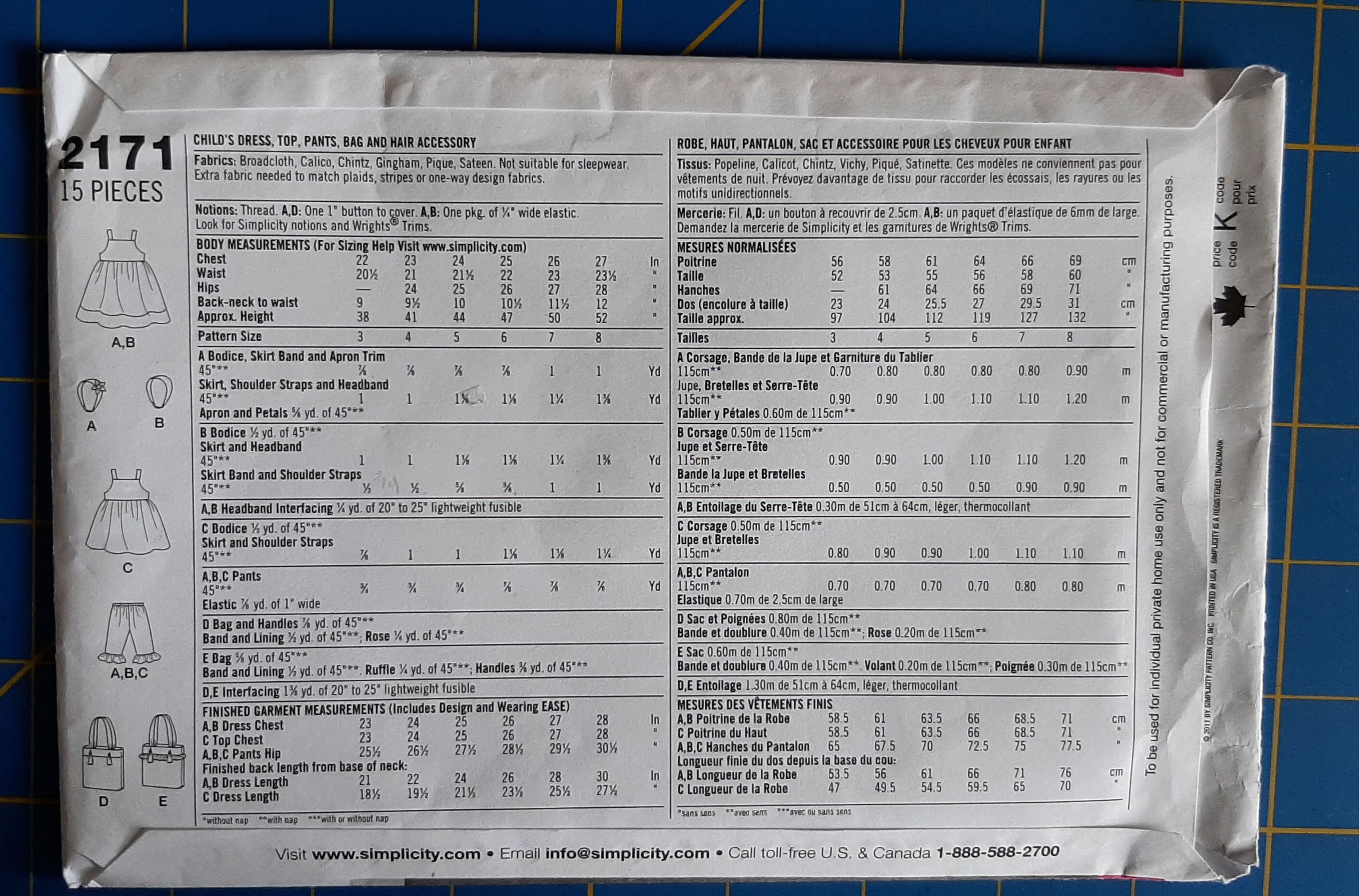 Simplicity 2171 Sewing Pattern Girls Sarah Rose Dress, Top, Pants, Bag ...