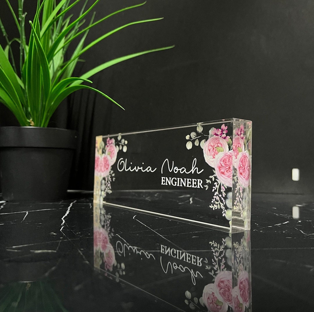Personalized Floral Desk Name Plate for Office Desk Printed on Acrylic ...
