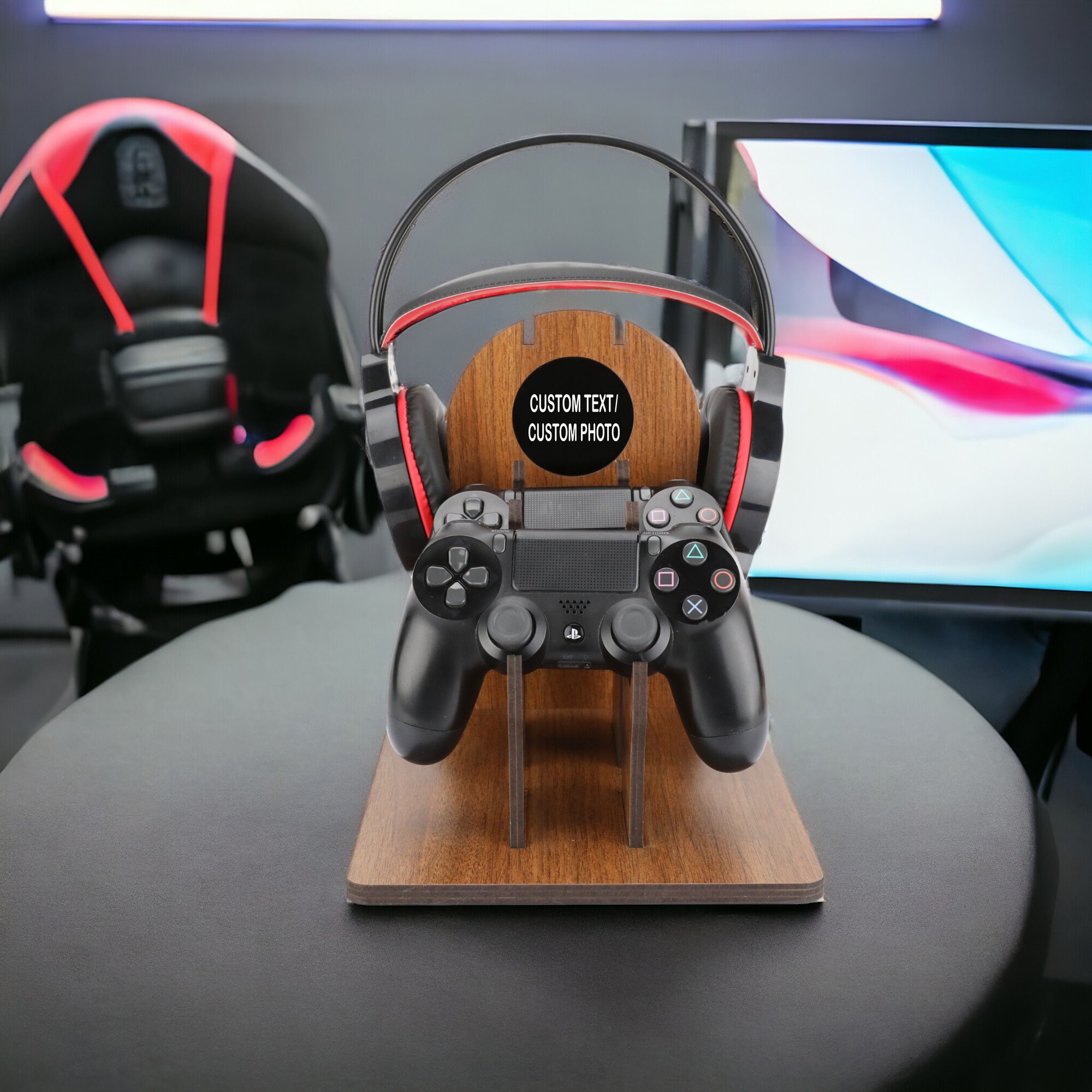 Personalized Wooden Headphones Holder and Controller Stand, Controller ...