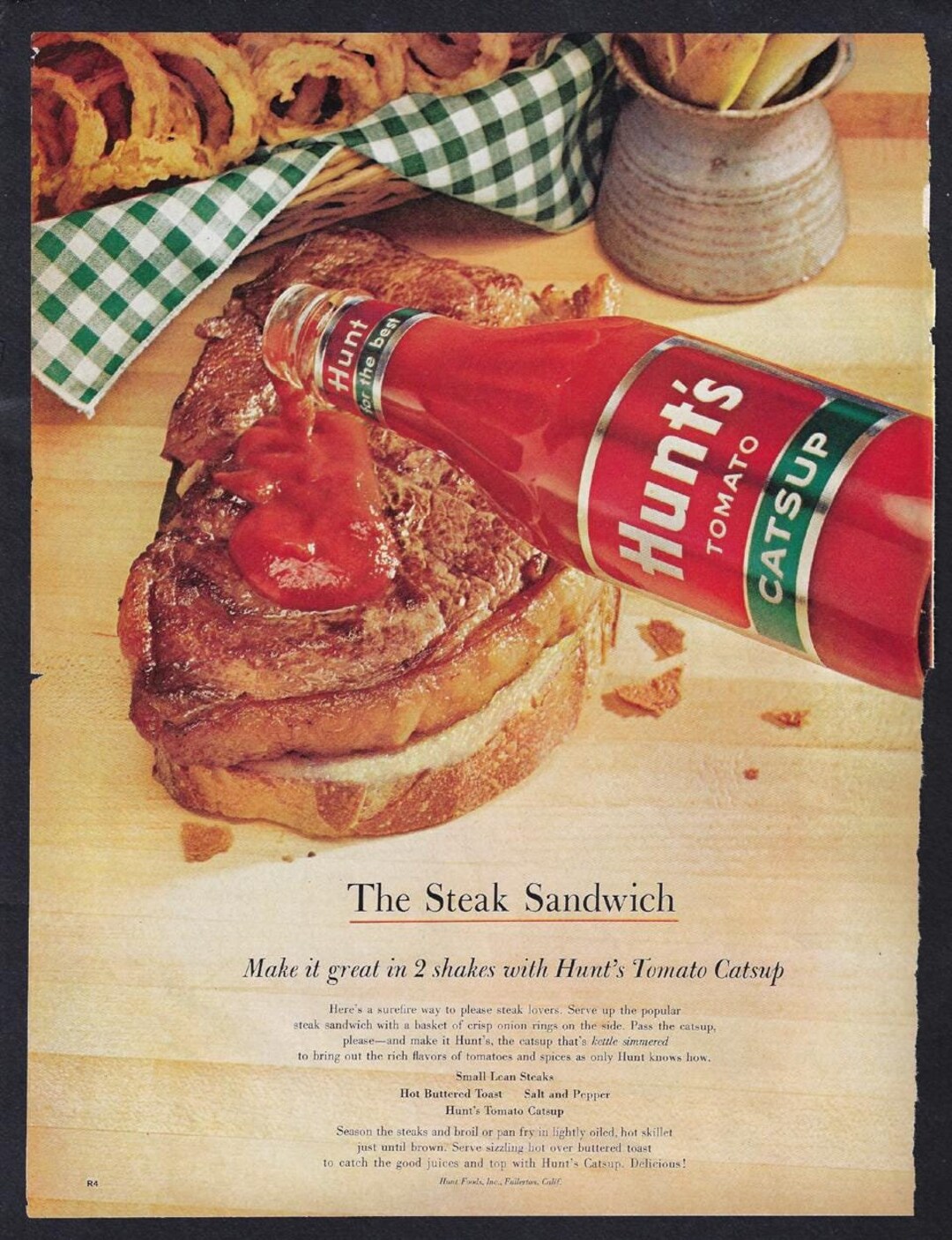 Vintage 1963 HUNT'S TOMATO CATSUP Print Ad the Steak Sandwich... Make ...