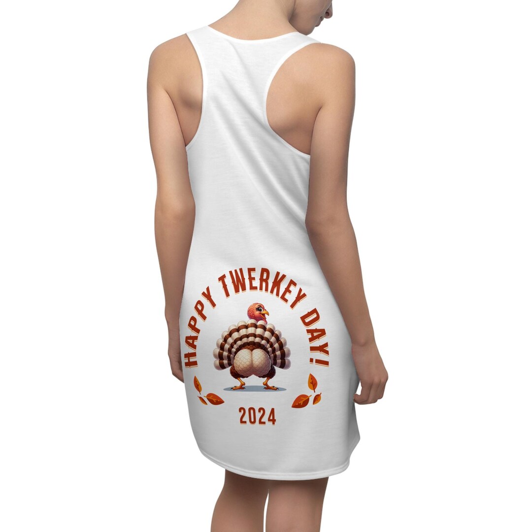 Twerking Turkey Thanksgiving Women's Cut & Sew Racerback Dress (AOP ...
