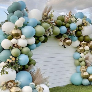 Dusty Blue Green Balloon Garland Double Stuffed Olive Green Blue White Balloon Arch Kit for ...