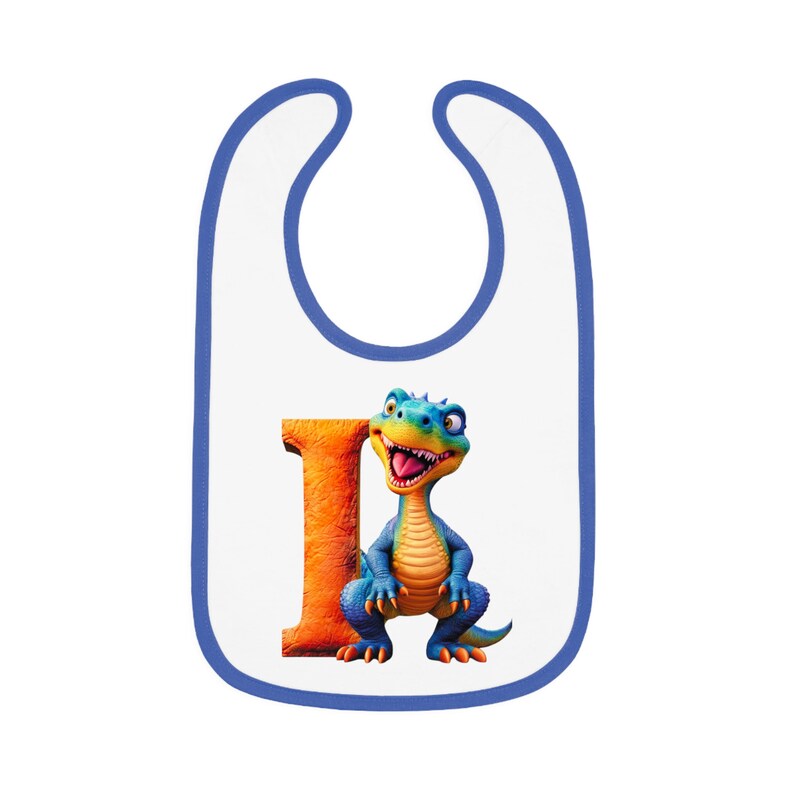 Alphabet Dinosaur Baby Bib letter L Contrast Trim Jersey Style Bib - Etsy