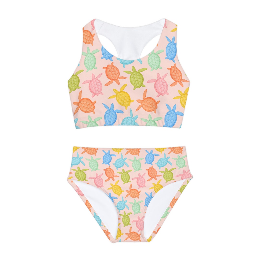 Turtle Themed Girls Two Piece Swimsuit AOP - Etsy