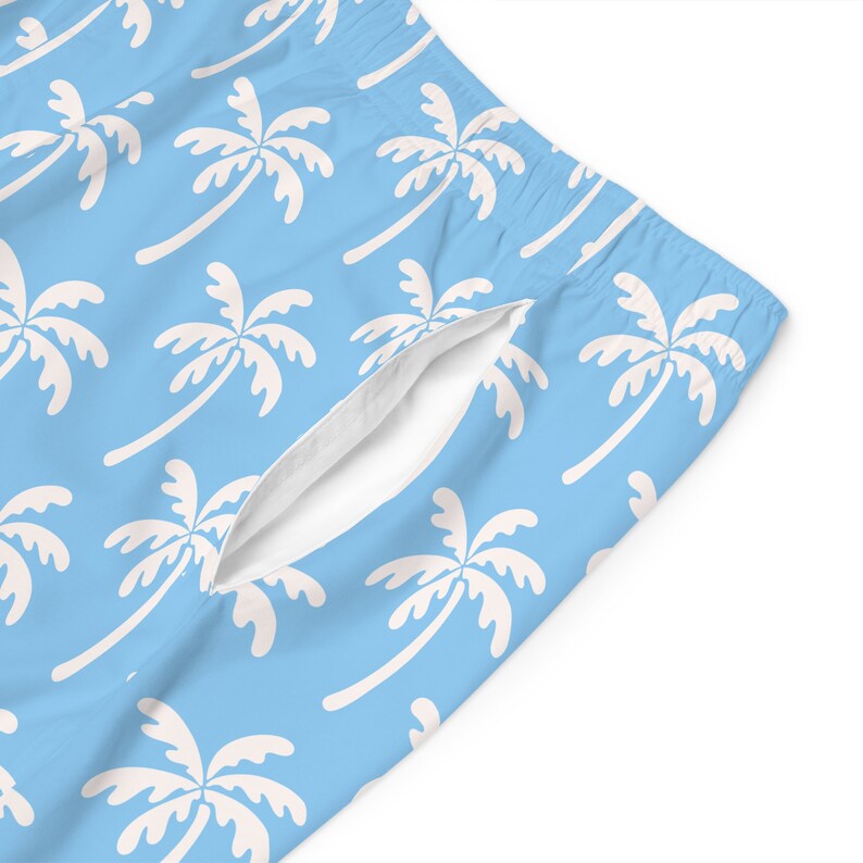 Palm Tree Themed Men's Board Shorts AOP Beach Surf Blue White Island ...