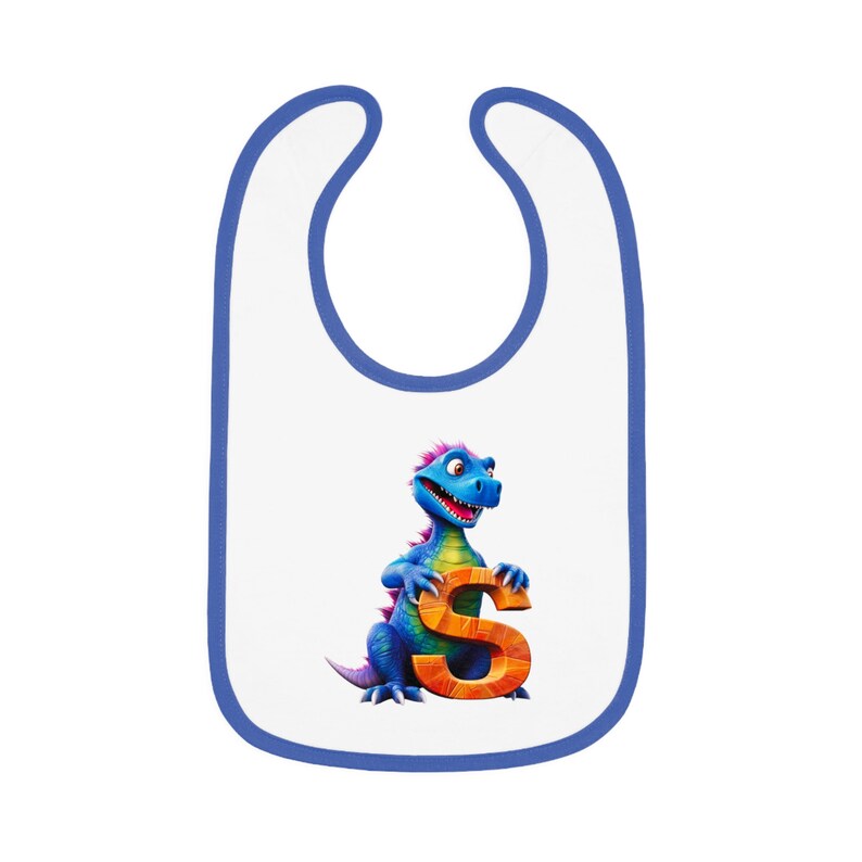 Alphabet Dinosaur Baby Bib letter S Contrast Trim Jersey Style Bib ...