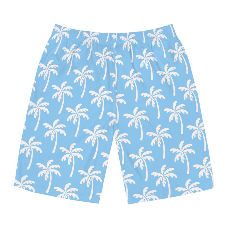 Palm Tree Themed Men's Board Shorts AOP Beach Surf Blue White Island ...