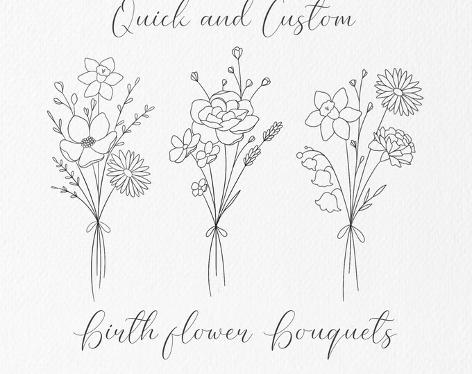 Custom Birth Flower Bouquet, Custom Birth Month Flower, Minimalist ...