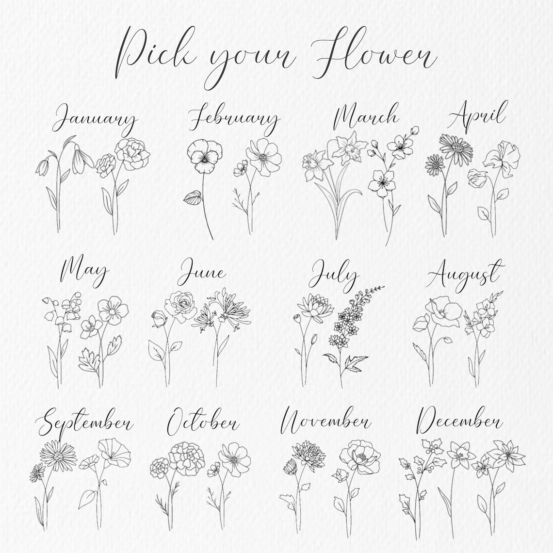 Custom Birth Flower Bouquet, Custom Birth Month Flower, Minimalist ...