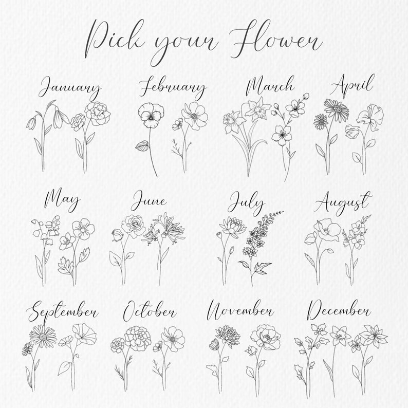 Custom Birth Flower Bouquet, Custom Birth Month Flower, Minimalist ...