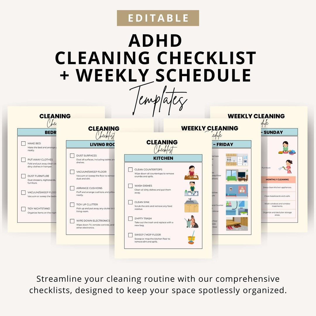ADHD Cleaning Checklist and Schedule Editable Canva Templates Weekly ...