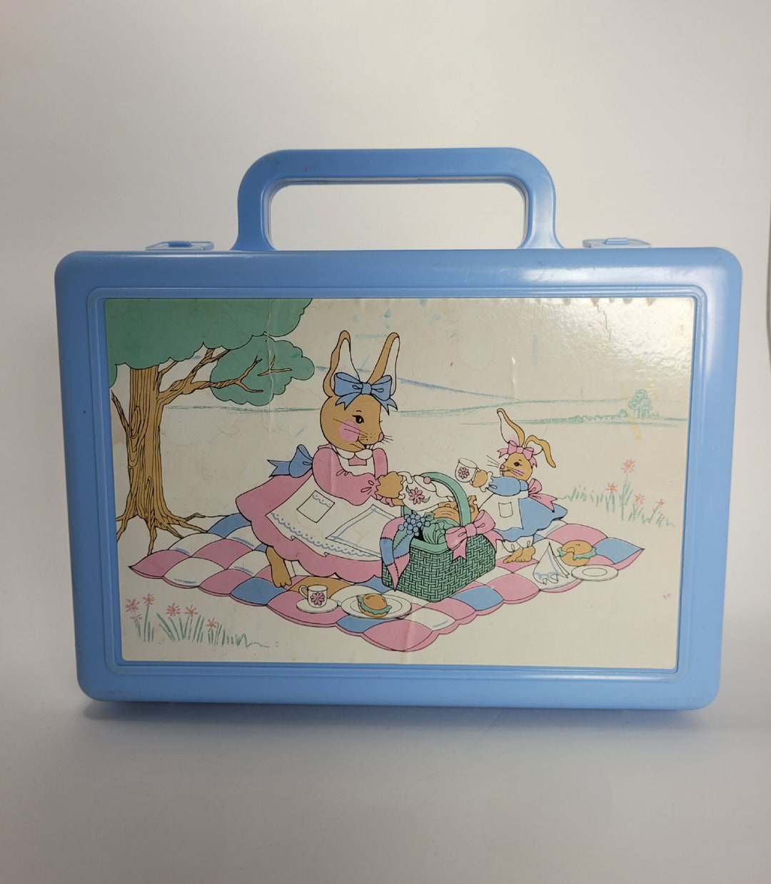Bunny Picnic Plastic Box - Pastel Pencil Box - Vintage Case - Etsy