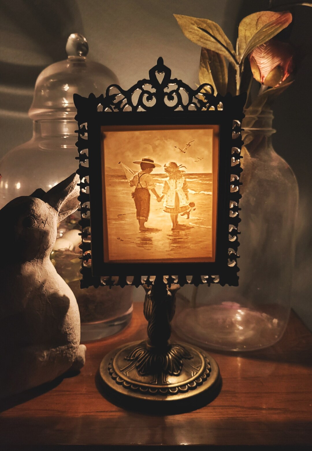 Lithophane Lamp Victorian Style Nightlight summer Friends Porcelain ...
