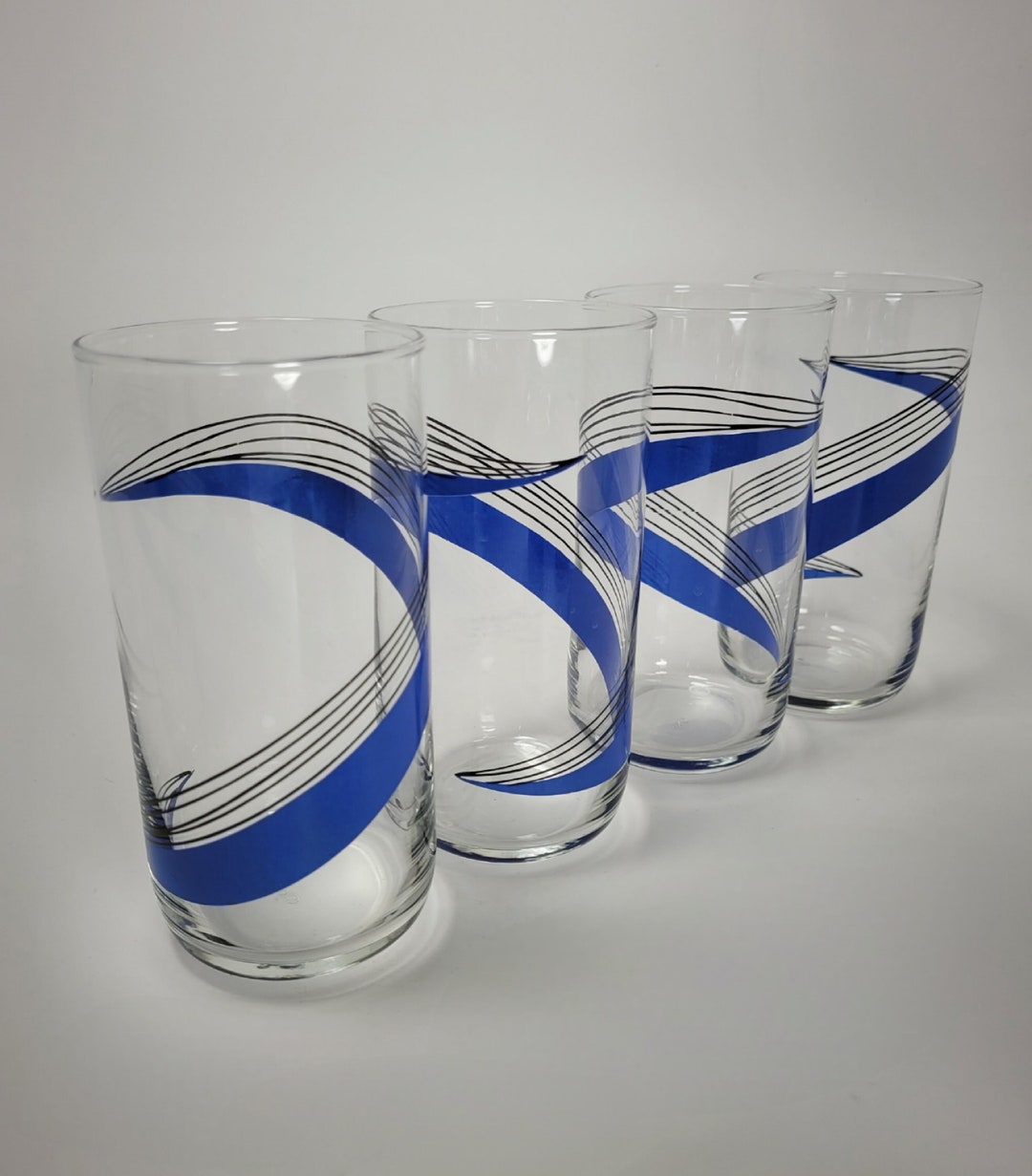4 Libbey Blue Swirl Cooler Glasses - Tumblers - Retro 80's Style ...