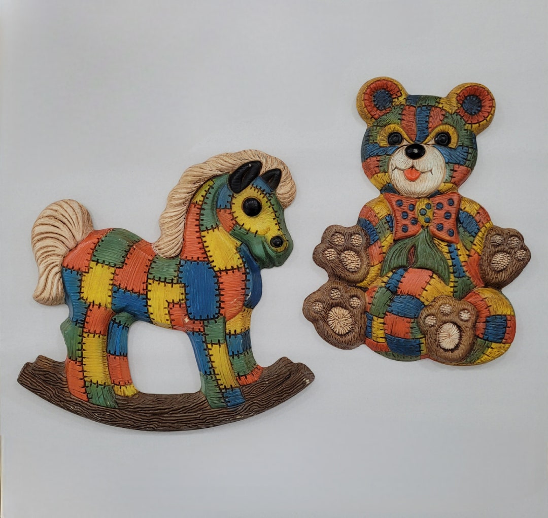 Quilted Teddy Bear and Rocking Horse Wall Hangings by Foam Craft - Wall ...