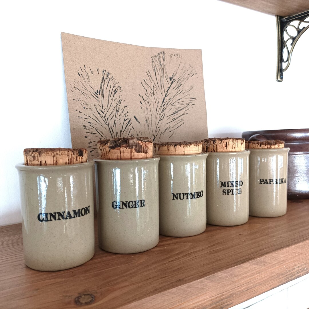 Vintage Spice Jars, Handcrafted Kitchenware, Ceramic Spice Containers ...