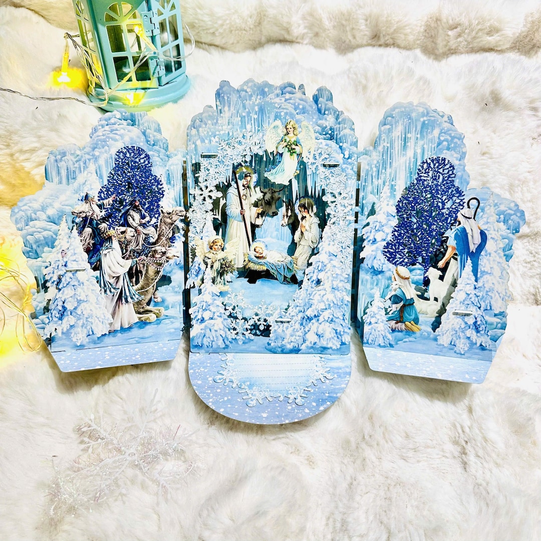 Christmas Pop up Card, 3D Christmas Card With Nativity and Snowflakes ...