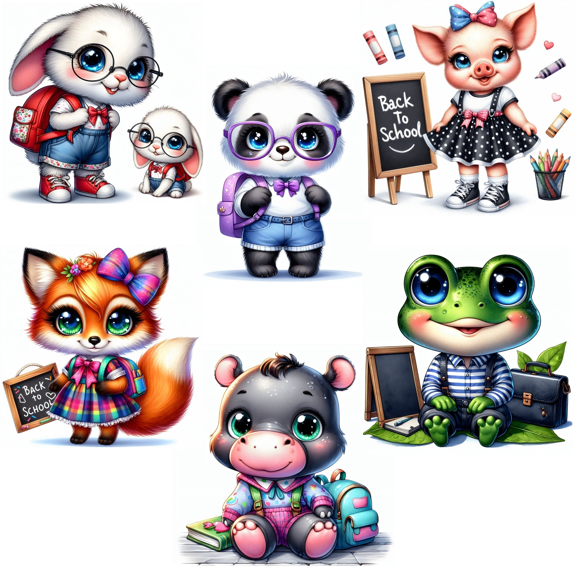 12 Watercolor Cartoon Back to School Animals Clipart Bundle, Cute ...