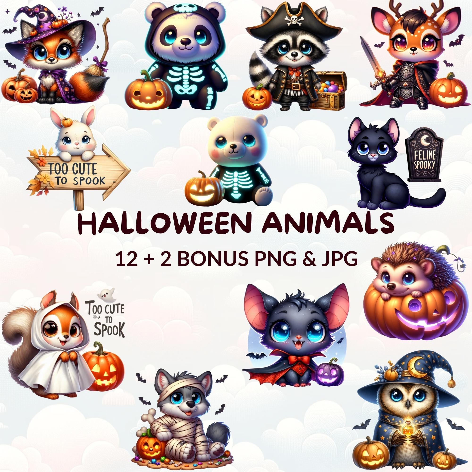 Watercolor Halloween Animals Clipart Bundle, Nursery Decor (PNG & JPG ...