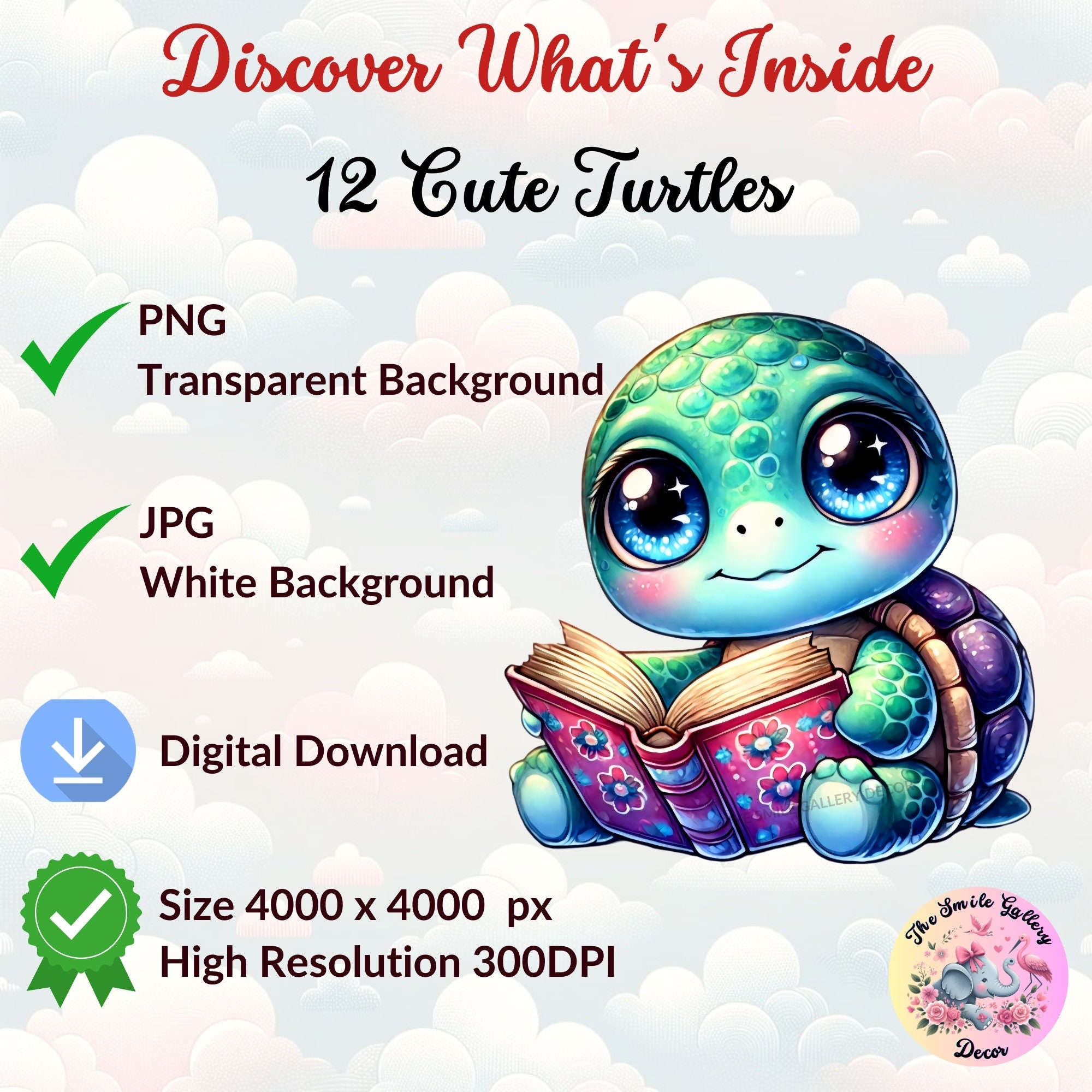 12 Watercolor Cute Cartoon Turtle Clipart Bundle, Turtle PNG, JPG Files ...