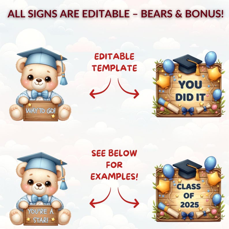 Watercolor Graduation Bear Clipart Bundle (PNG JPG) - Etsy