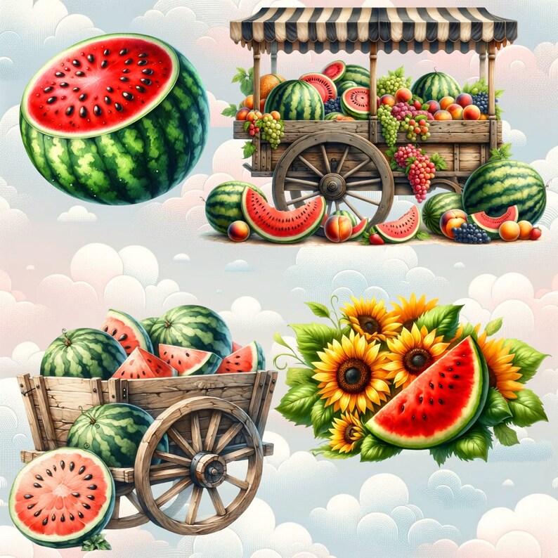 14 Watercolor Watermelon PNG Clipart Bundle, Watermelon Slice With ...
