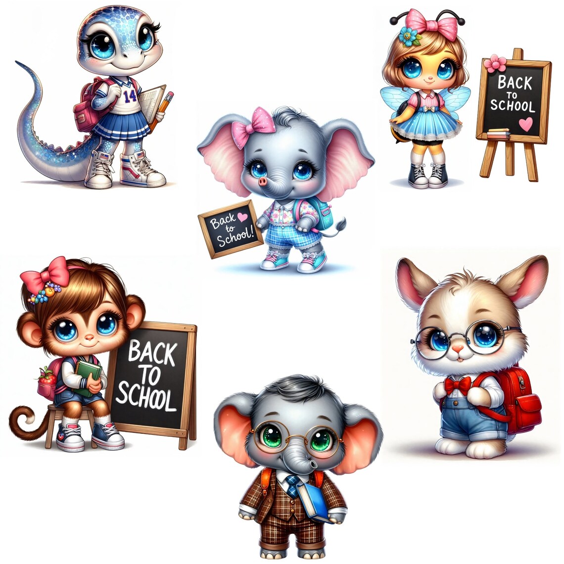 12 Watercolor Cartoon Back to School Animals Clipart Bundle, Cute ...