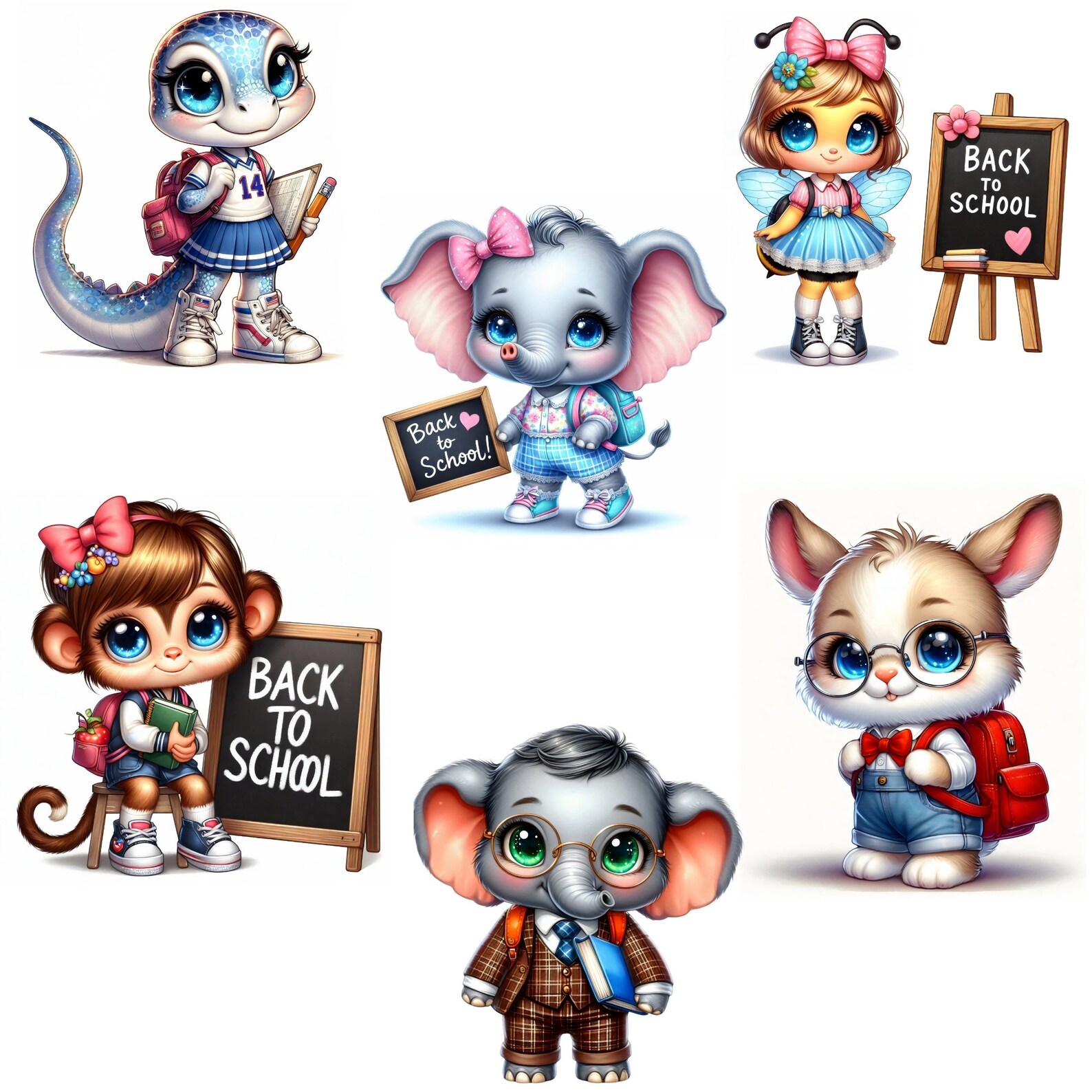 12 Watercolor Cartoon Back to School Animals Clipart Bundle, Cute ...