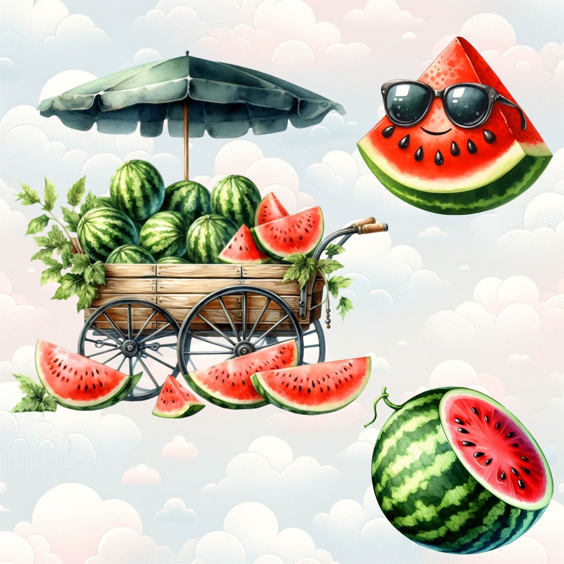 14 Watercolor Watermelon Clipart Bundle, Summer Fruit PNG, JPG Files ...