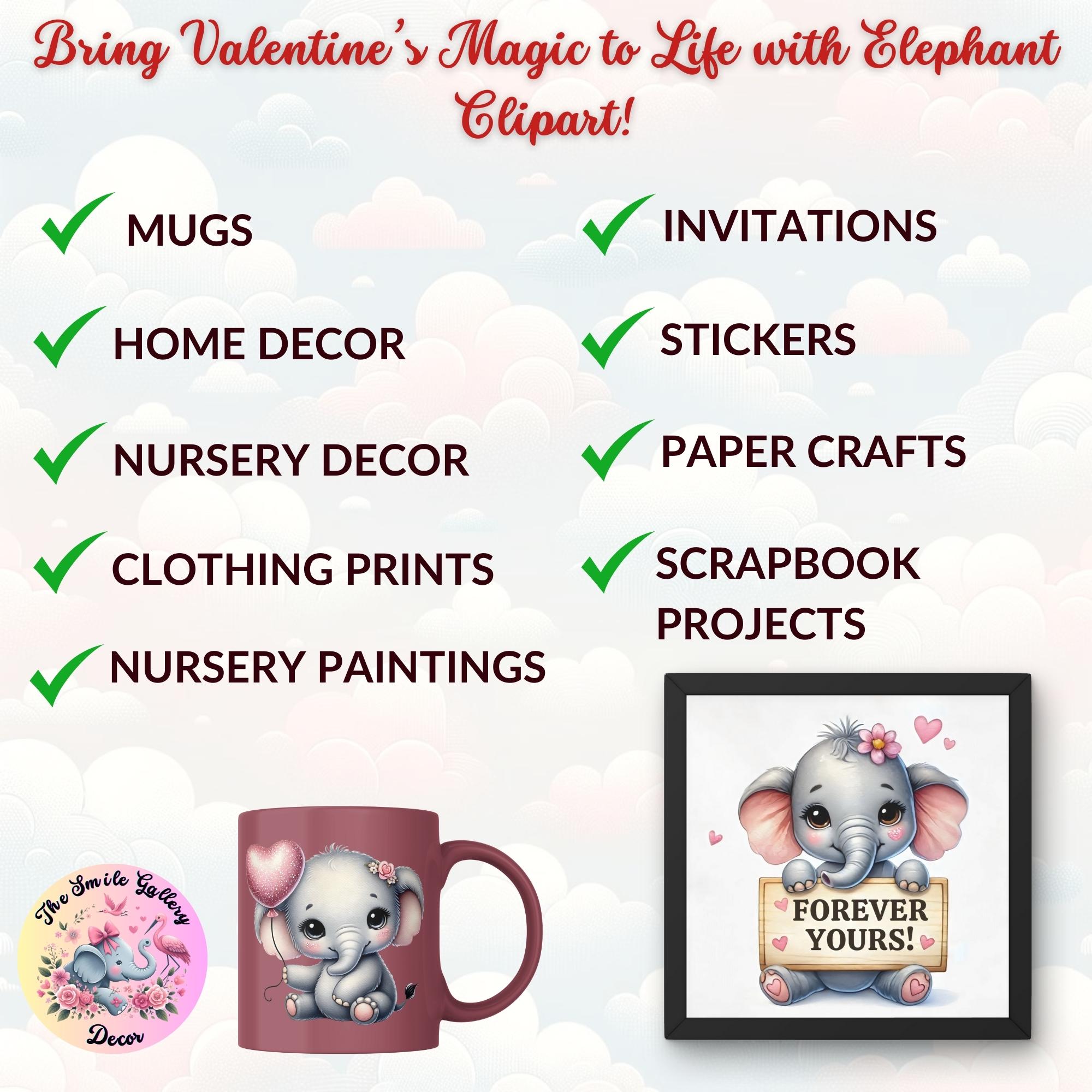 Elephant Valentine Clipart Bundle, Watercolor PNG JPG With Hearts for ...