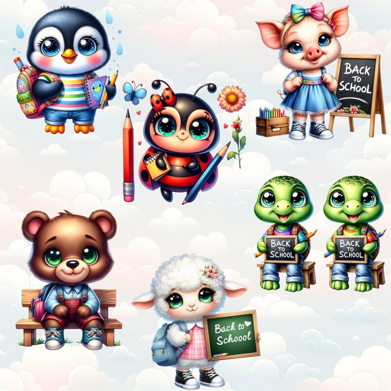 12 Watercolor Cartoon Back to School Animals Clipart Bundle, Cute ...