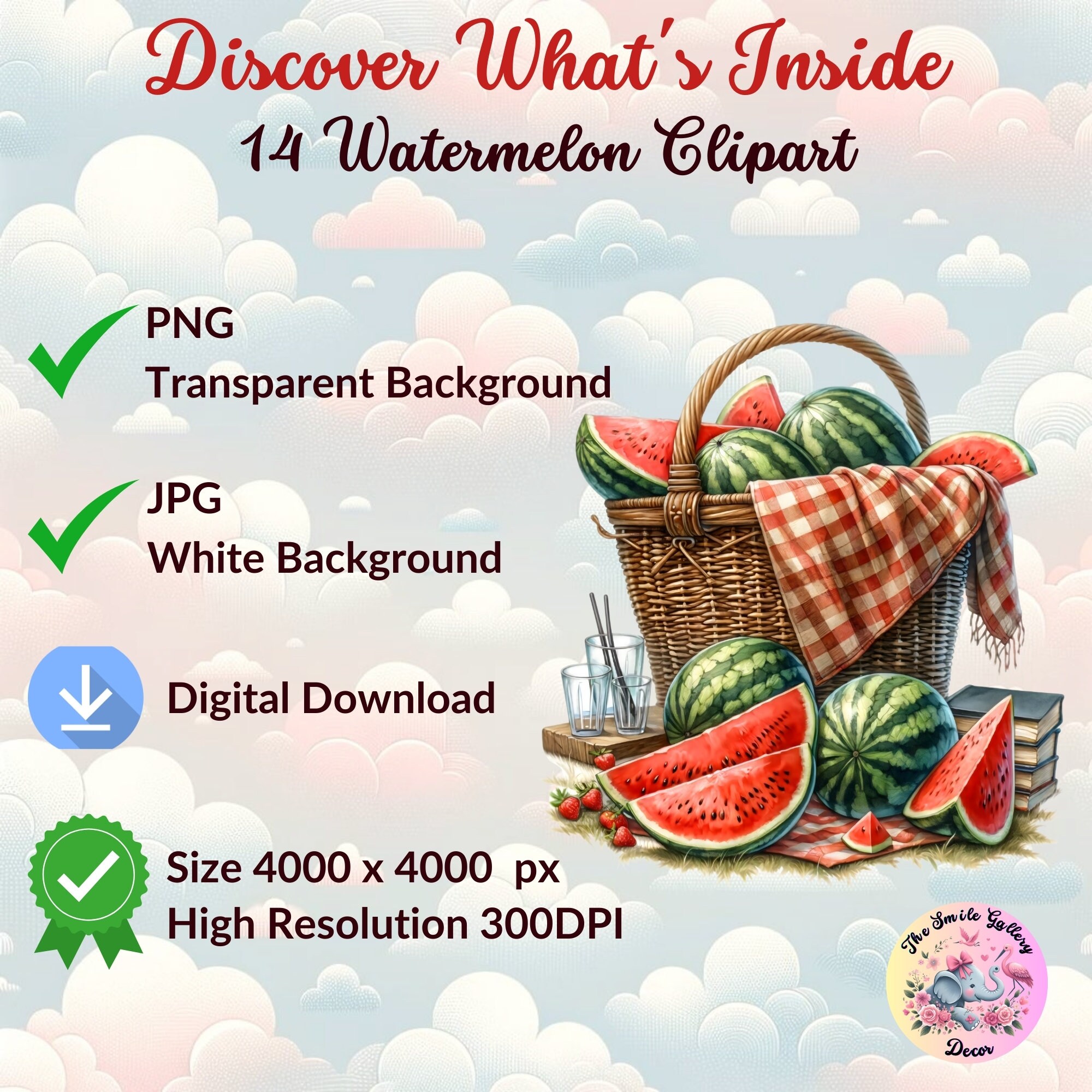 14 Watercolor Watermelon PNG Clipart Bundle, Watermelon Slice With ...