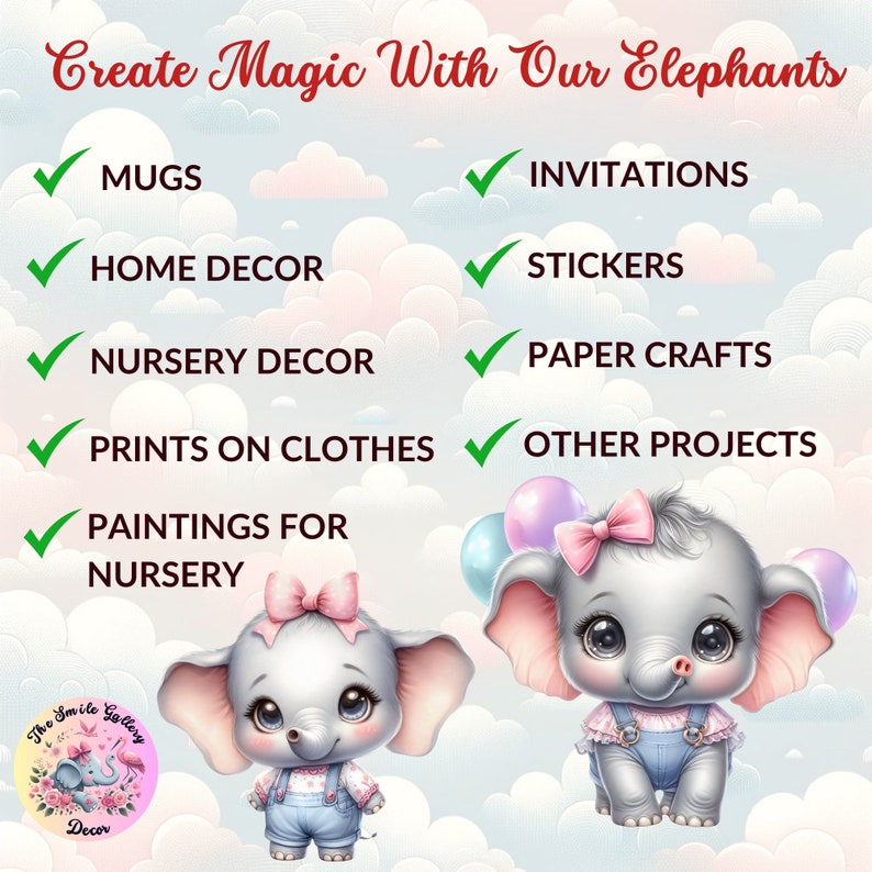 Watercolor Pink Elephant Clipart Bundle: Safari Nursery Decor (PNG, JPG ...